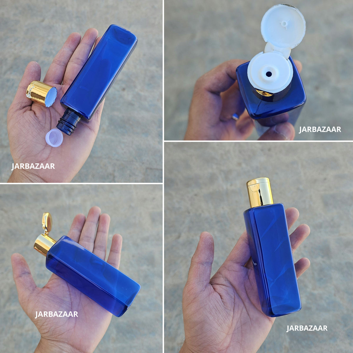 100 ML Square Blue Pet Bottle (With Golden Fliptop Caps) – JarBazaar