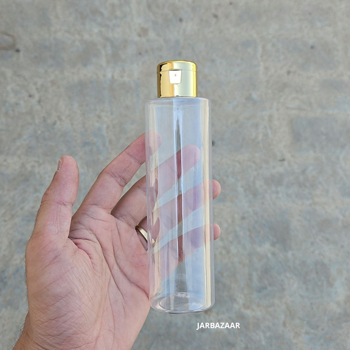 200 ML Sleek Transparent Pet Bottle (With Golden Fliptop Caps) – JarBazaar