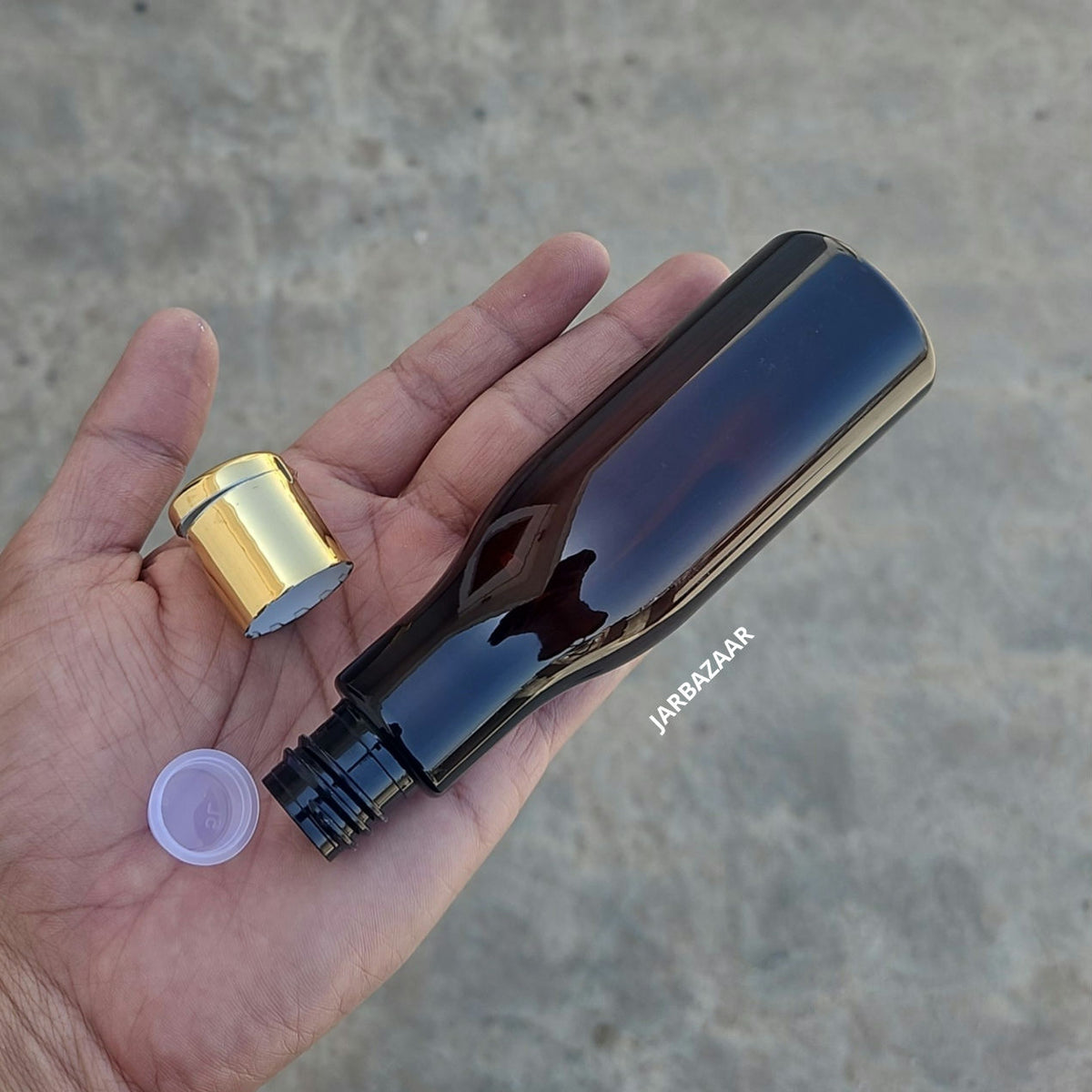 100 ML Asta Amber Pet Bottle (With Golden Fliptop Caps) – JarBazaar