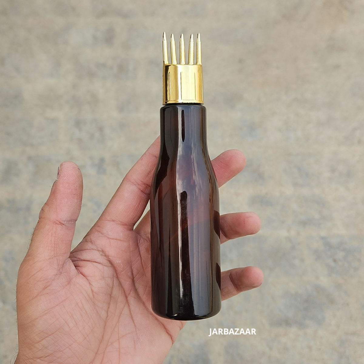 100 ML Asta Amber Pet Bottle (With Golden Comb Cap) – JarBazaar
